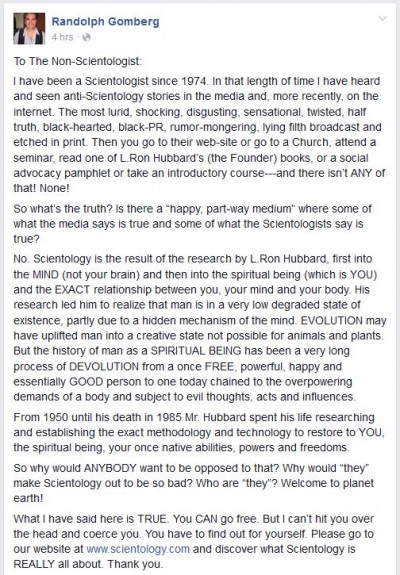 One of the best examples ever that Scientology can only be understood ...